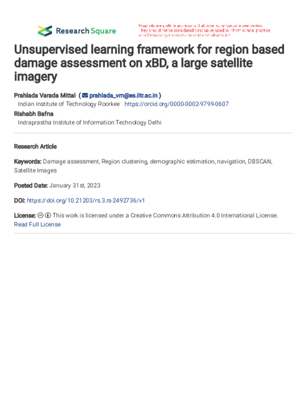 (PDF) Unsupervised learning framework for region based damage assessment on xBD, a large ...