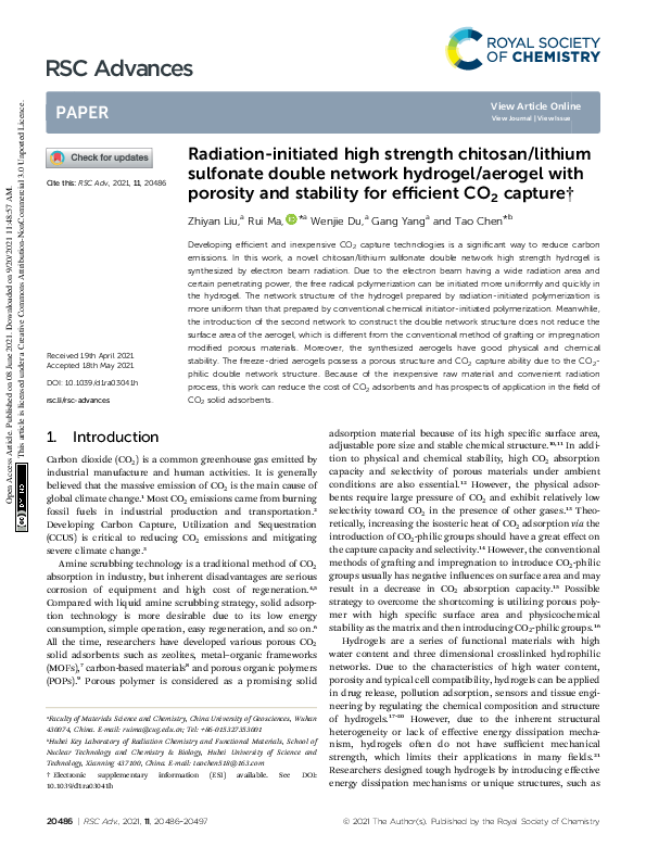(PDF) Radiation-initiated high strength chitosan/lithium sulfonate double network hydrogel ...