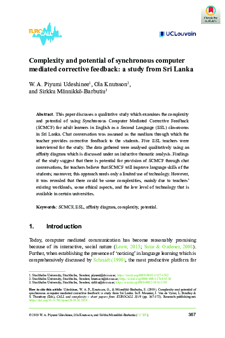 (PDF) Complexity and potential of synchronous computer mediated corrective feedback: a study ...