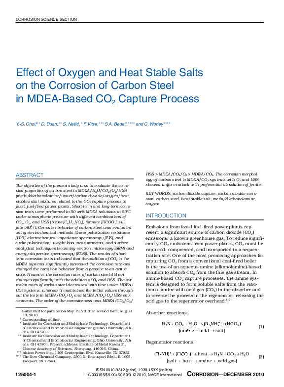 (PDF) Effect of Oxygen and Heat Stable Salts on the Corrosion of Carbon ...