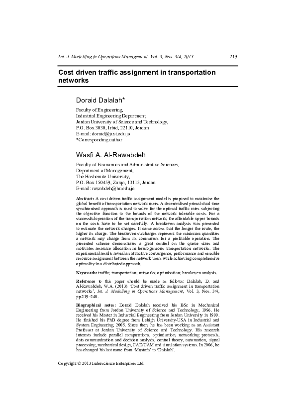 Pdf Cost Driven Traffic Assignment In Transportation Networks 2790