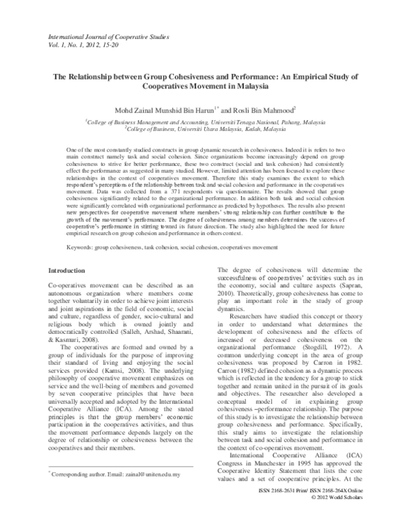 (PDF) The Relationship between Group Cohesiveness and Performance: An ...