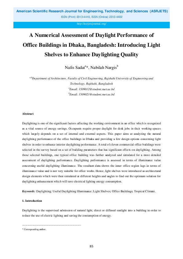 (PDF) A Numerical Assessment of Daylight Performance of Office ...