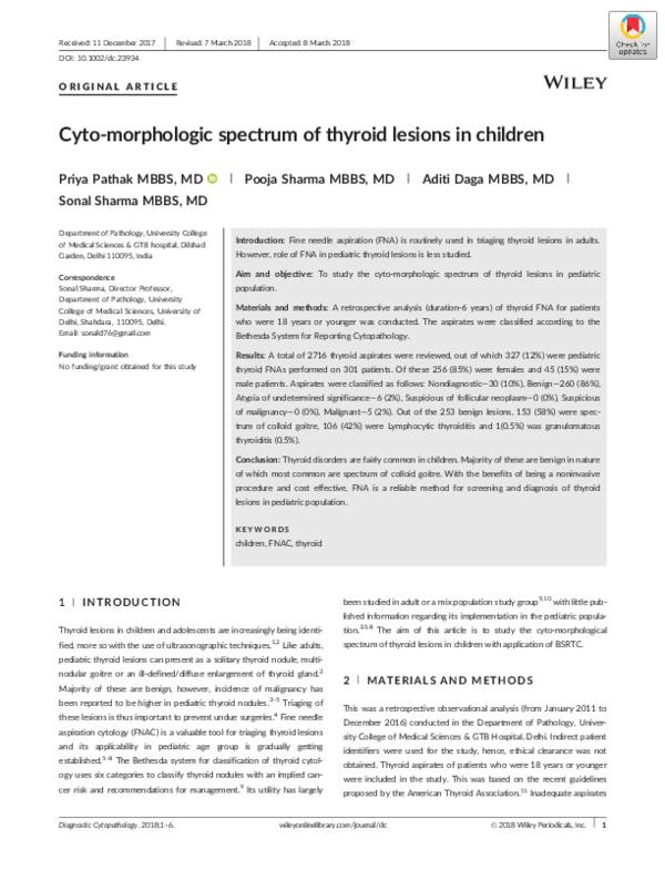 (PDF) Cyto-morphologic spectrum of thyroid lesions in children