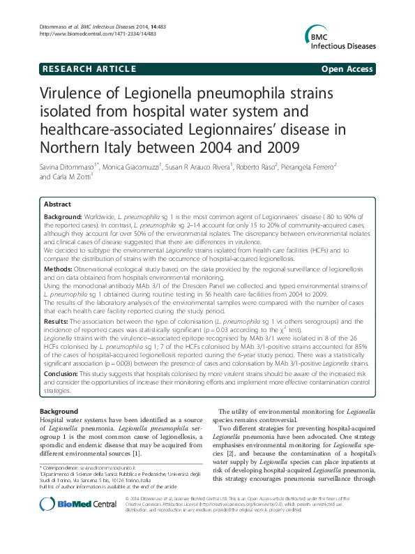 (PDF) Virulence of Legionella pneumophila strains isolated from ...