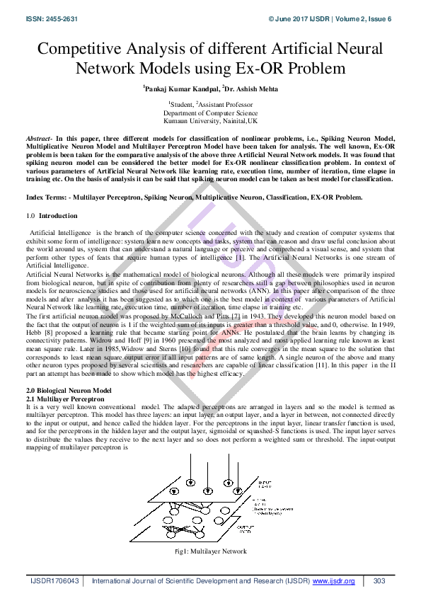 (PDF) Competitive Analysis of different Artificial Neural Network Models