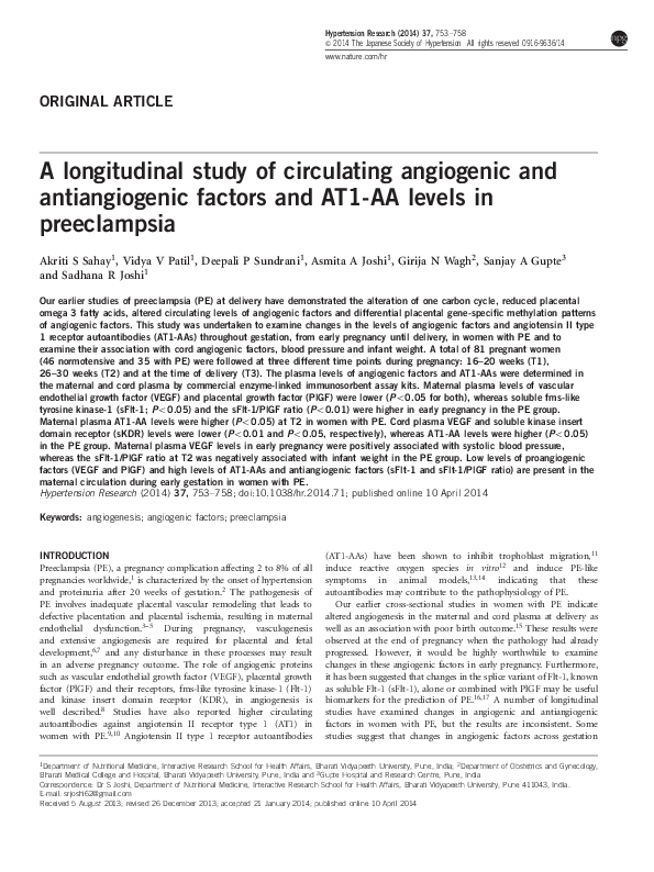 (PDF) A longitudinal study of circulating angiogenic and antiangiogenic ...