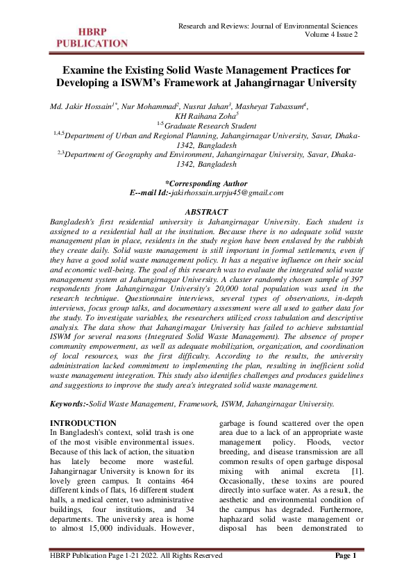 (PDF) Examine the Existing Solid Waste Management Practices for ...