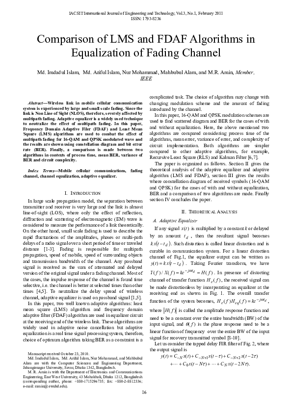 (PDF) Comparison of LMS and FDAF Algorithms in Equalization of Fading Channel