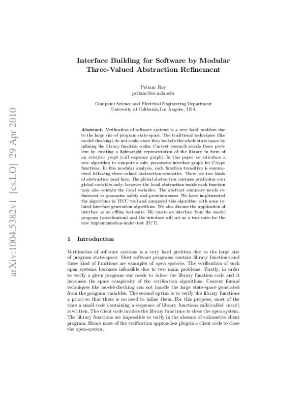 (PDF) Interface Building for Software by Modular Three-Valued Abstraction Refinement