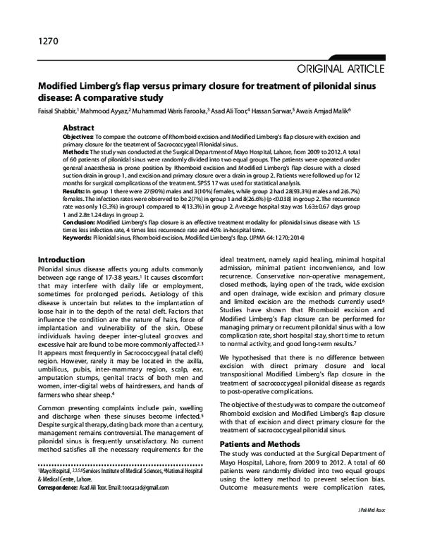 (PDF) Modified Limberg's flap versus primary closure for treatment of ...