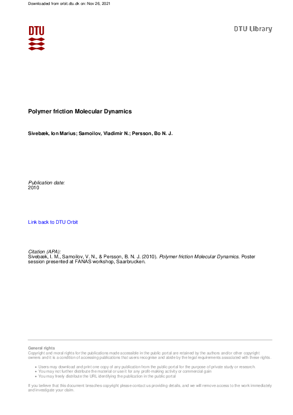 Pdf Polymer Friction Molecular Dynamics
