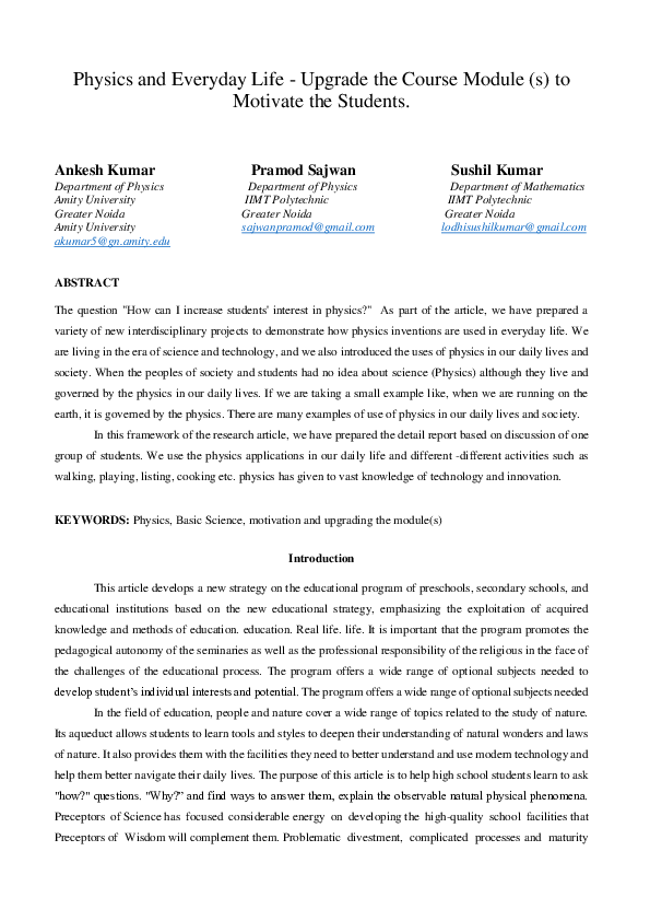 (PDF) Physics and Everyday Life -Upgrade the Course Module (s) to ...