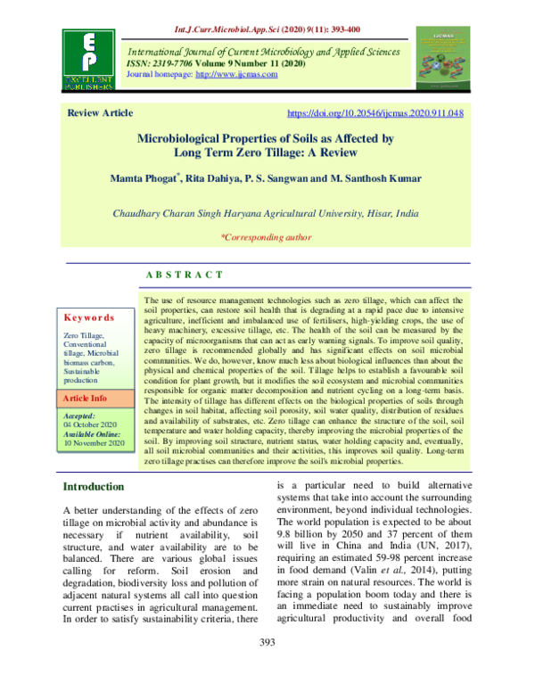 (PDF) Microbiological Properties of Soils as Affected by Long Term Zero Tillage: A Review