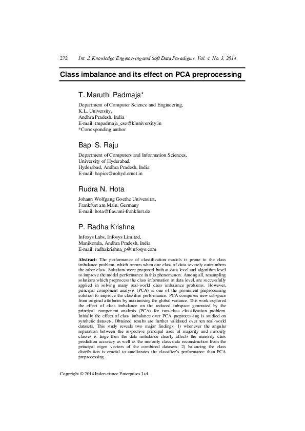 (PDF) Class imbalance and its effect on PCA preprocessing