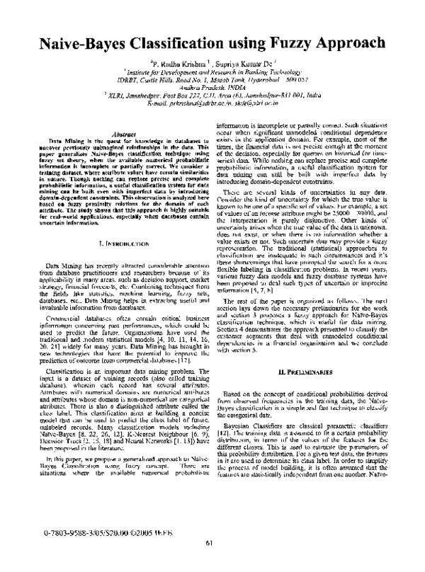 Pdf Naive Bayes Classification Using Fuzzy Approach