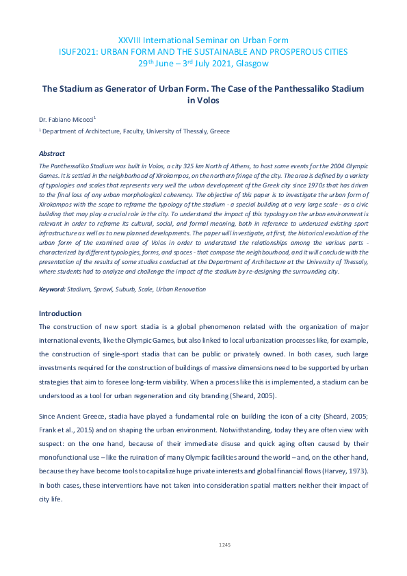 (PDF) The Stadium as Generator of Urban Form. The Case of the ...