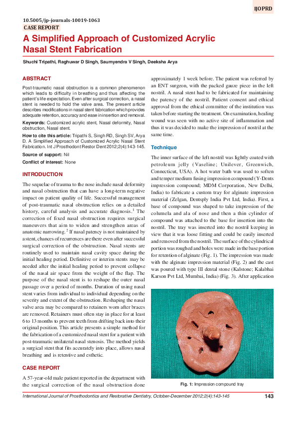 (PDF) A Simplified Approach of Customized Acrylic Nasal Stent ...