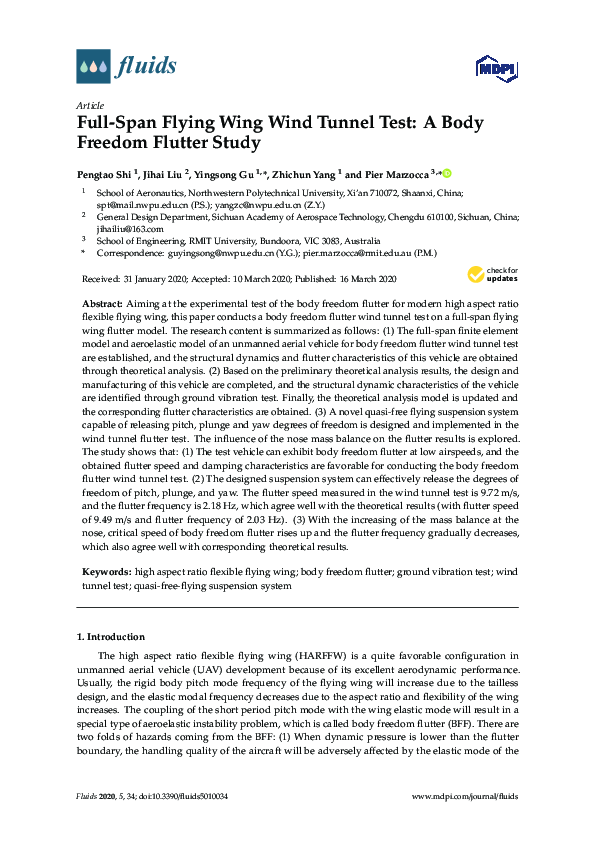 (PDF) Full-Span Flying Wing Wind Tunnel Test: A Body Freedom Flutter Study