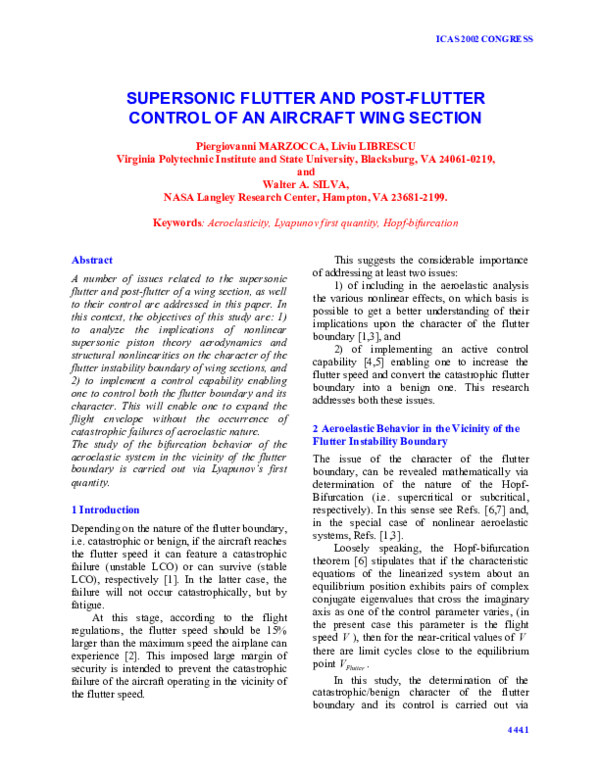 (PDF) Supersonic flutter and post-flutter control of an aircraft wing ...