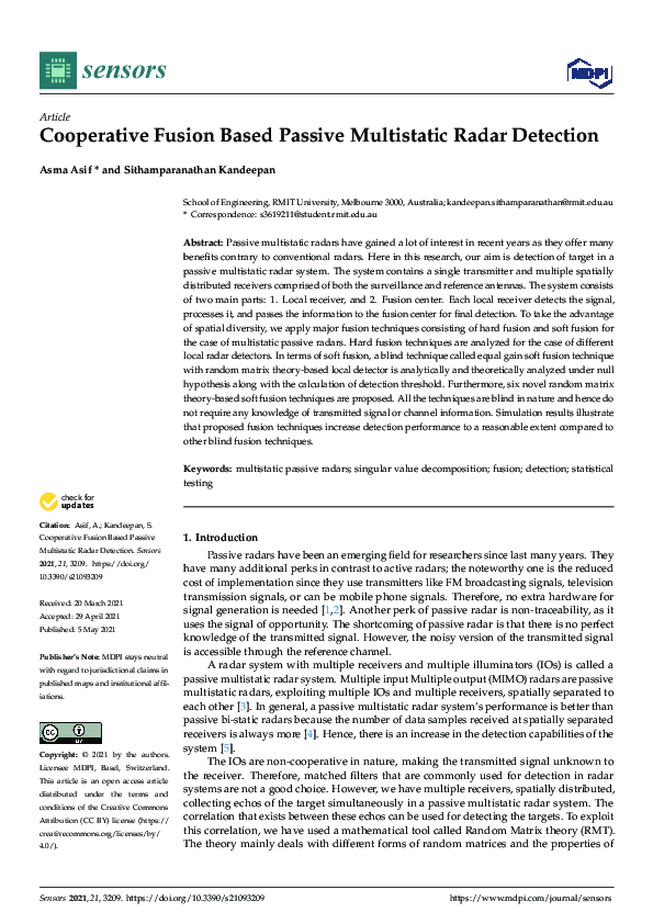 Pdf Cooperative Fusion Based Passive Multistatic Radar Detection