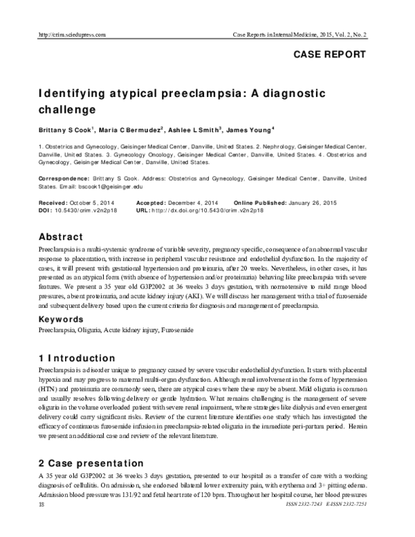 (PDF) Identifying atypical preeclampsia: A diagnostic challenge