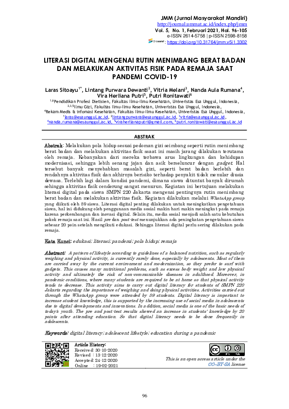 (PDF) Literasi Digital Mengenai Rutin Menimbang Berat Badan Dan Melakukan Aktivitas Fisik Pada ...