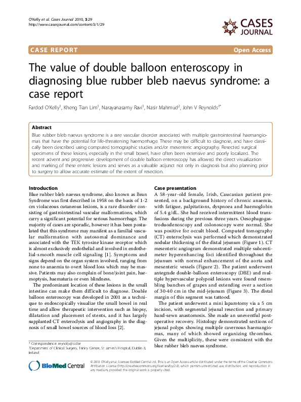 (PDF) The value of double balloon enteroscopy in diagnosing blue rubber ...