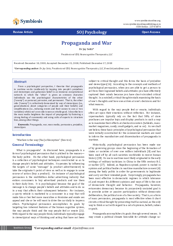 (PDF) Propaganda and war