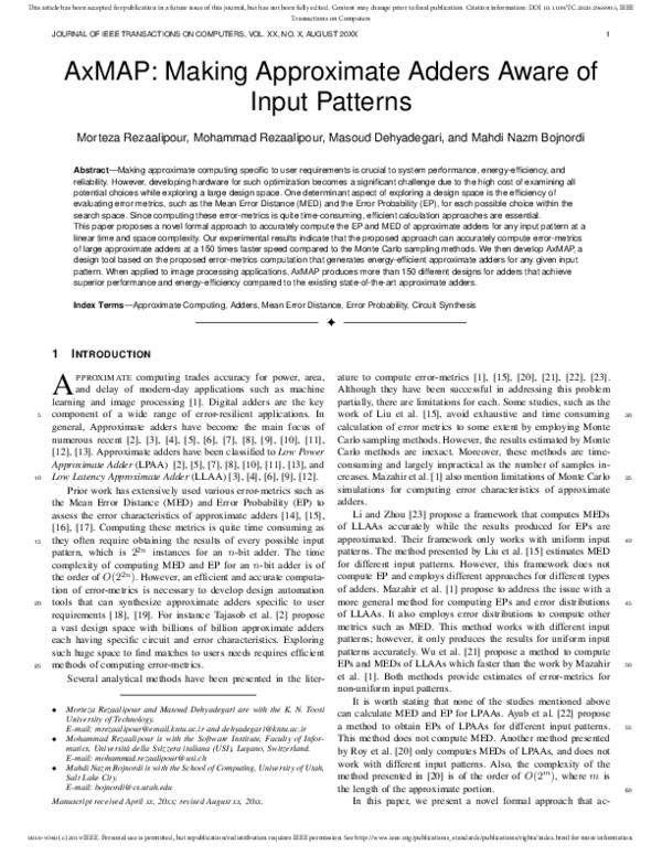 (PDF) AxMAP: Making Approximate Adders Aware of Input Patterns