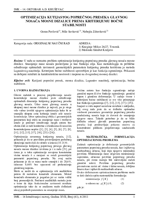(PDF) OPTIMIZATION OF THE BOX SECTION OF THE MAIN GIRDER OF THE BRIDGE ...