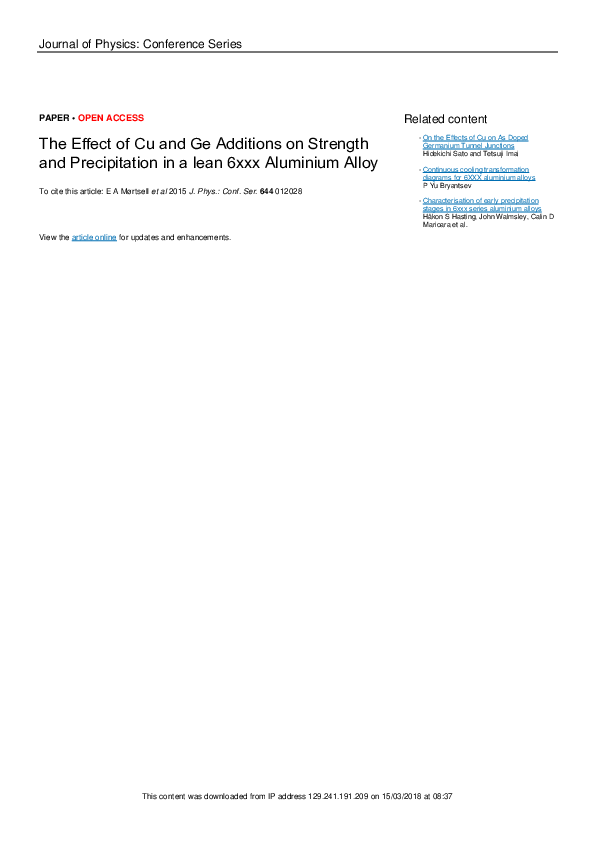 (PDF) The Effect of Cu and Ge Additions on Strength and Precipitation ...