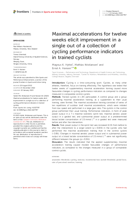 (PDF) Maximal accelerations for twelve weeks elicit improvement in a ...