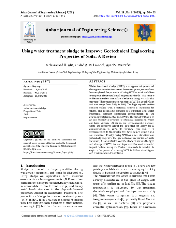 (PDF) Using water treatment sludge to Improve Geotechnical Engineering Properties of Soils: A Review