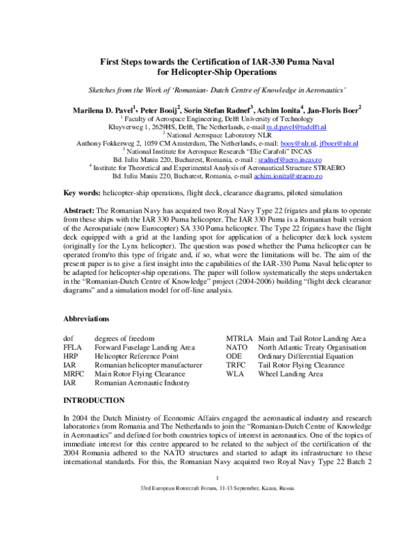(PDF) First Steps towards the certification of IAR-330 Puma naval for ...
