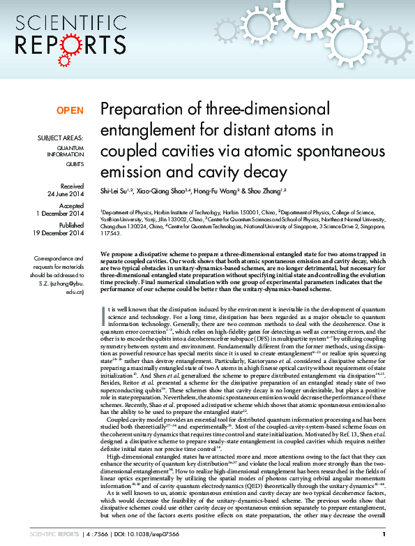 (PDF) Preparation of three-dimensional entanglement for distant atoms ...