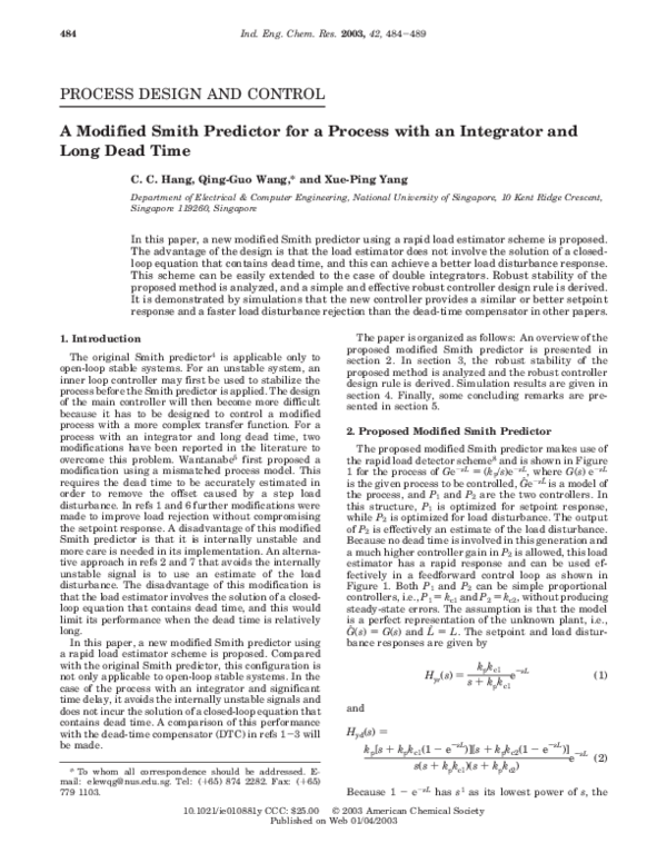 (PDF) A Modified Smith Predictor for a Process with an Integrator and Long Dead Time