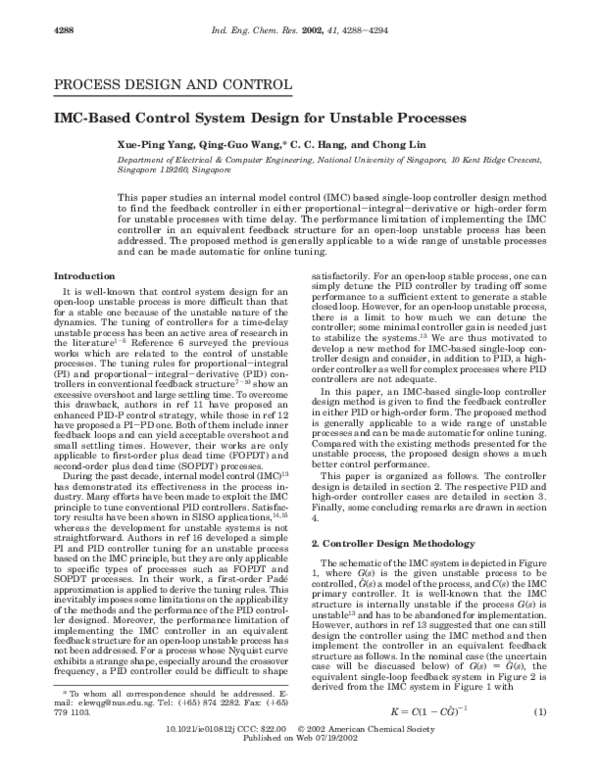 (PDF) IMC-Based Control System Design for Unstable Processes