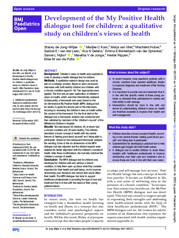 (PDF) Development of the My Positive Health dialogue tool for children ...