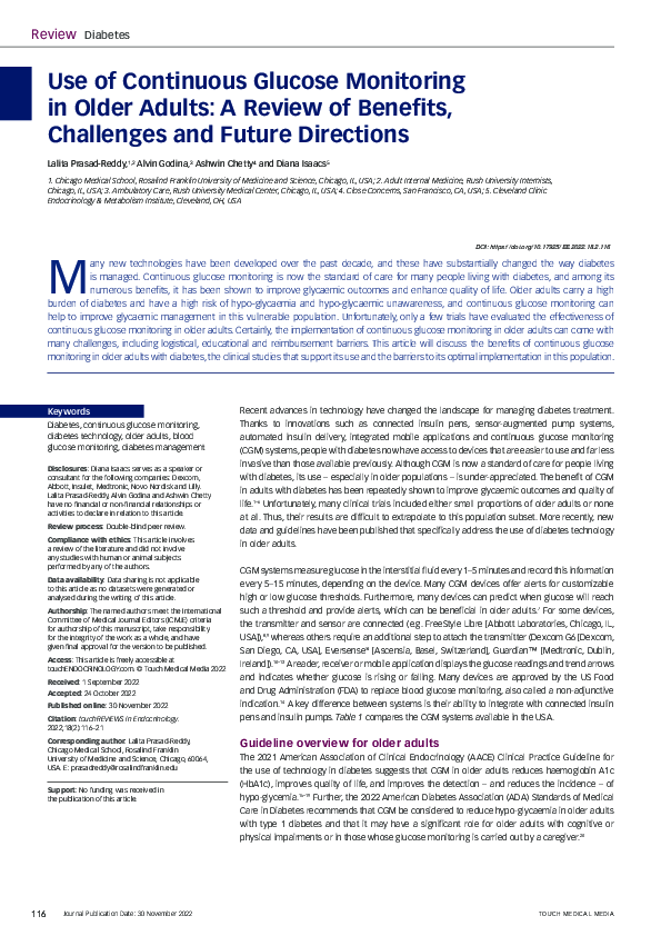 (PDF) Use of Continuous Glucose Monitoring in Older Adults: A Review of Benefits, Challenges and ...