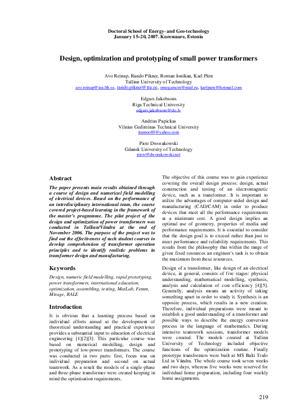 (PDF) Design, optimization and prototyping of small power transformers