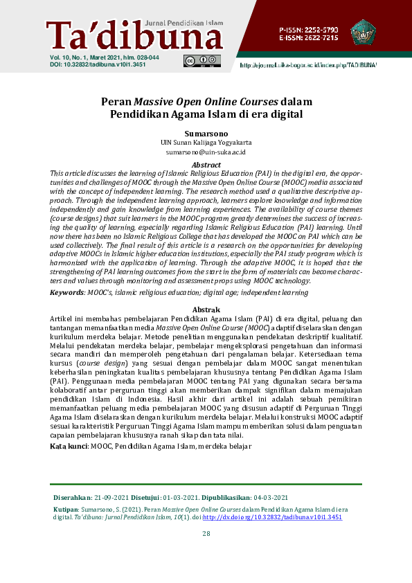 (PDF) Peran Massive Open Online Courses dalam Pendidikan Agama Islam di era digital