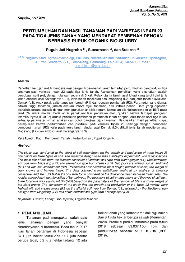(PDF) Pertumbuhan Dan Hasil Tanaman Padi Varietas Inpari 23 Pada Tiga ...
