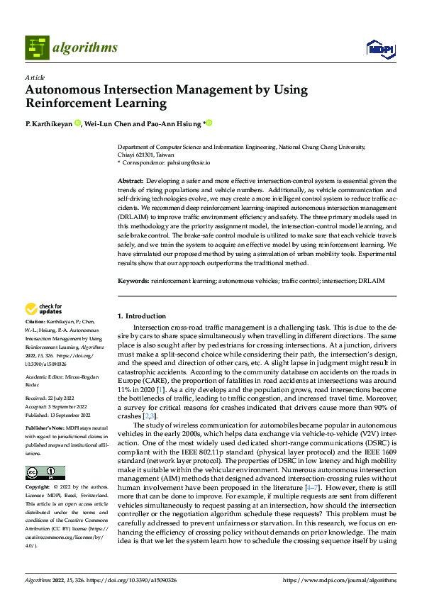 (PDF) Autonomous Intersection Management by Using Reinforcement ...
