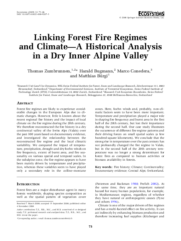 (PDF) Linking Forest Fire Regimes and Climate—A Historical Analysis in ...