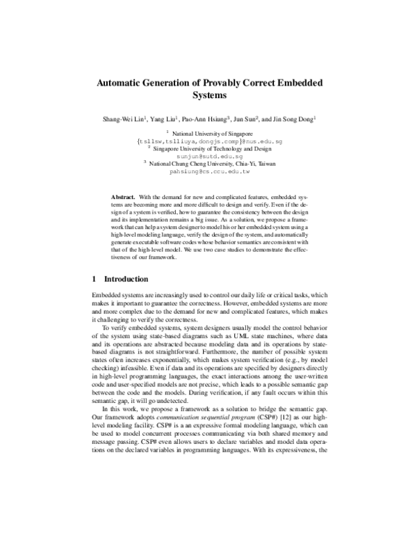 (PDF) Automatic Generation of Provably Correct Embedded Systems