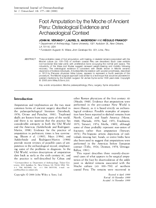 (PDF) Foot amputation by the Moche of ancient Peru: osteological ...