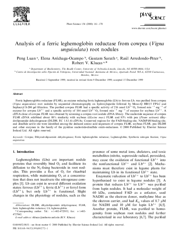 (PDF) Analysis of a ferric leghemoglobin reductase from cowpea (Vigna ...