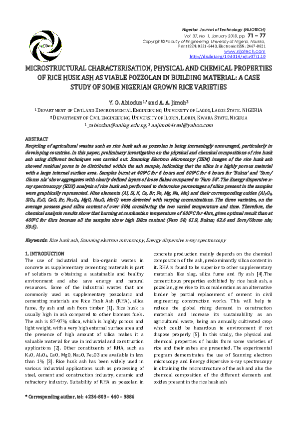 (PDF) Microstructural characterisation, physical and chemical properties of rice husk ash as ...