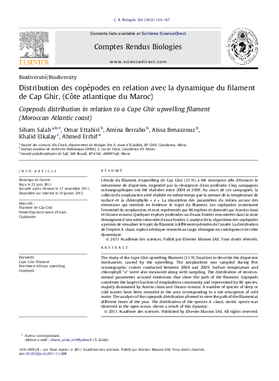 (PDF) Distribution des copépodes en relation avec la dynamique du ...